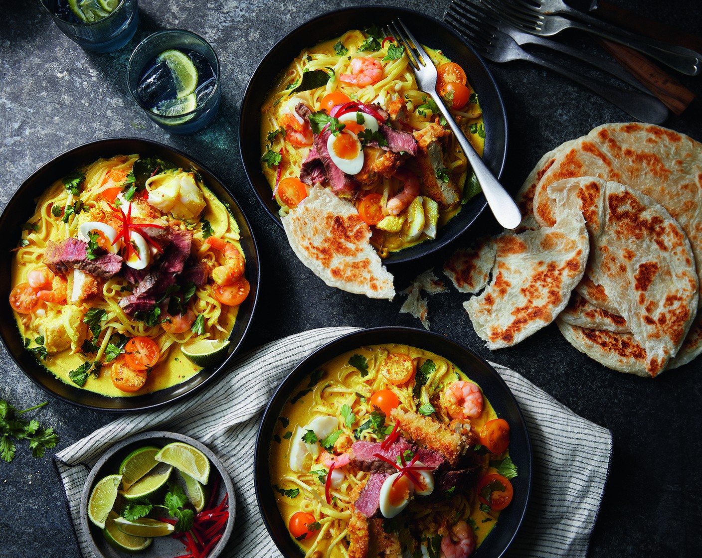 Surf Turf Laksa Noodle Soup and Roti Prata | Recipes | M&S Recipe | M&S