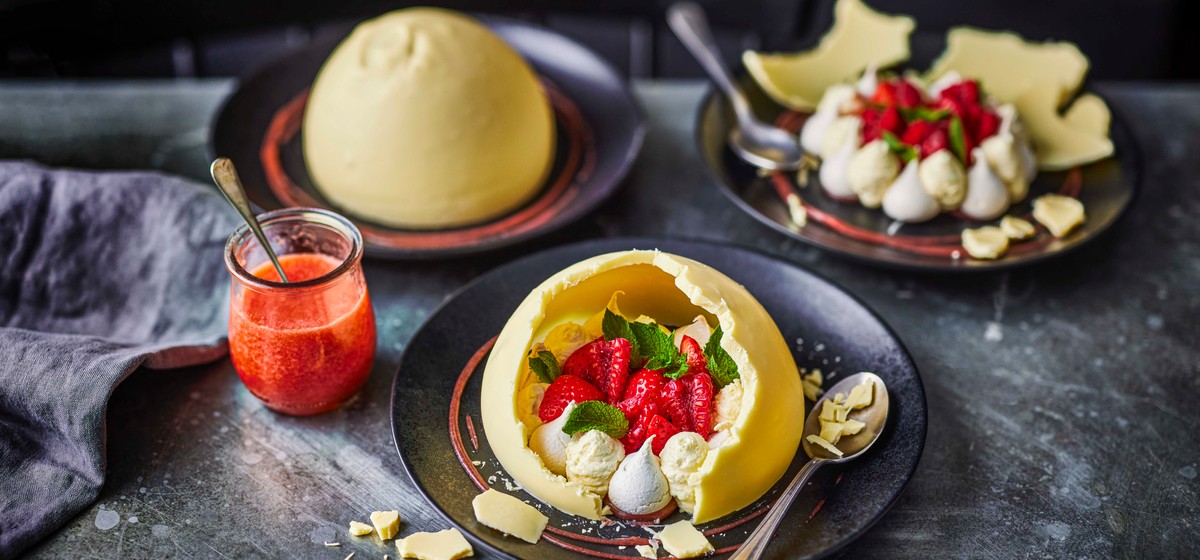 White chocolate sphere and eton mess Recipe | M&S