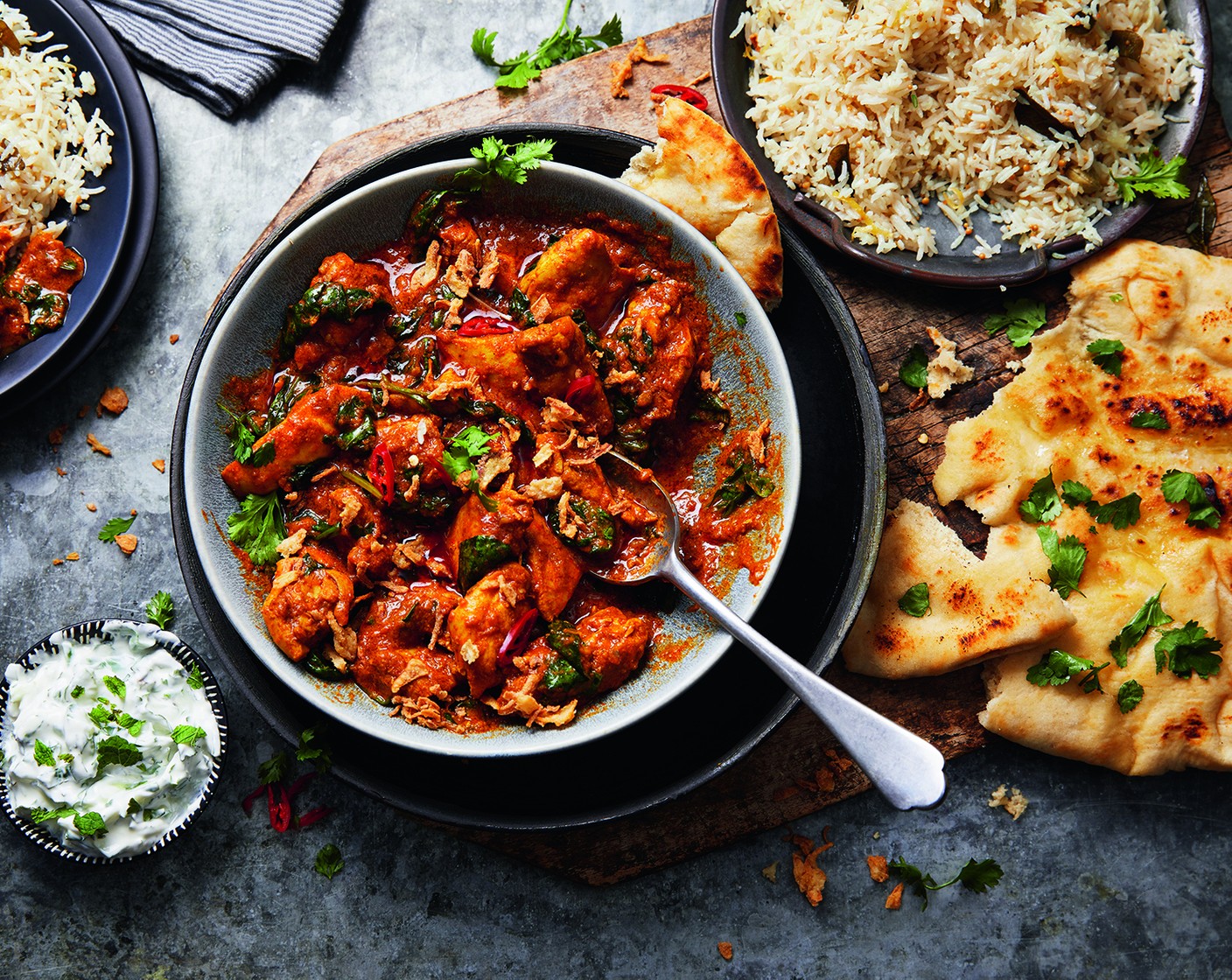 Chicken saag pilau coriander naan raita | Recipes | M&S Recipe | M&S