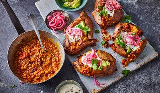 Vegetarian Chilli With Sweet Potato Jackets Recipe | M&S Recipe | M&S