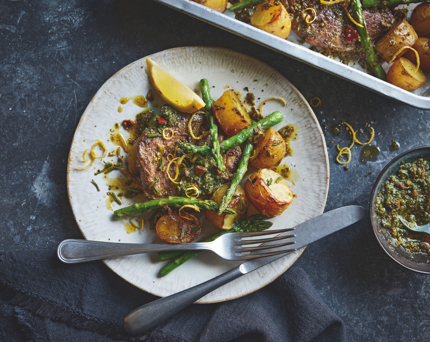 Lamb steaks, new potatoes and chimichurri Recipe | M&S
