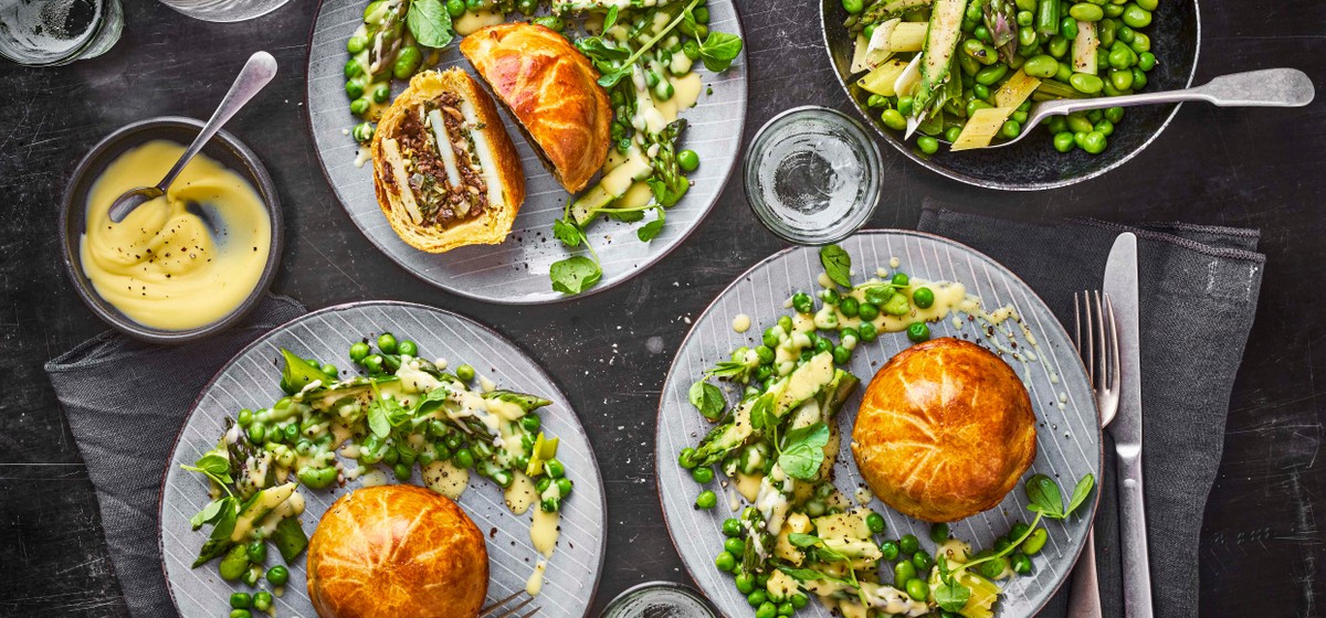 Potato, porcini and Comté pithivier with a beurre blanc and spring ...