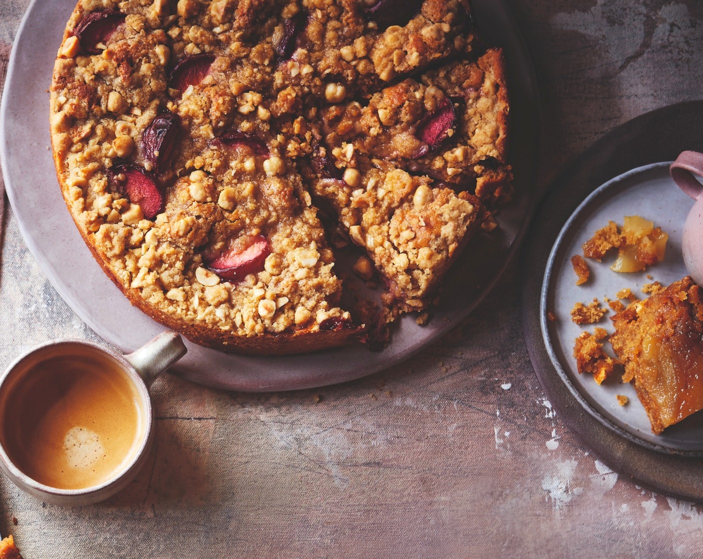 Plum, hazelnut and cardamom crumble cake Recipe | M&S