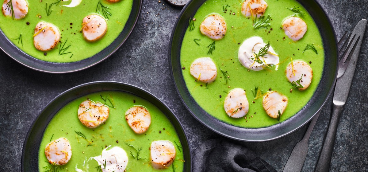 Pea and Dill Soup with Poached Scallops | Recipes | M&S Recipe | M&S