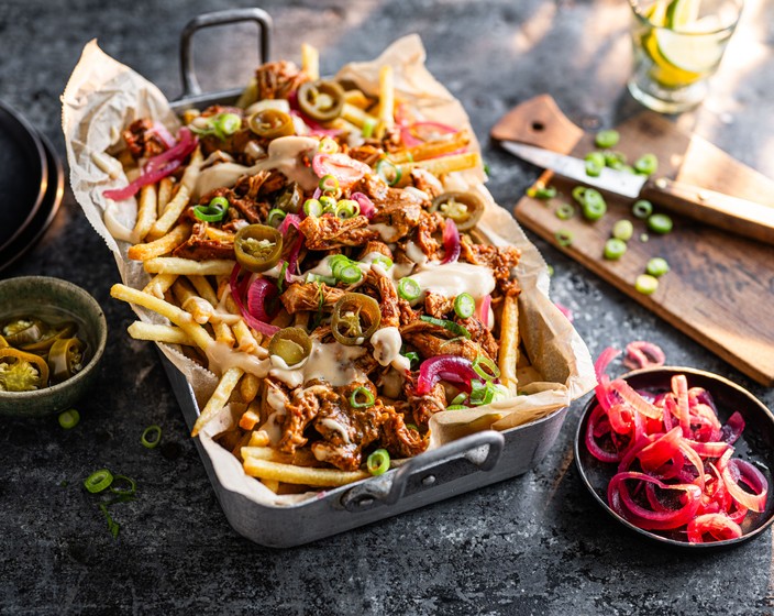 Hot Honey Pulled Chicken Loaded Fries | Recipes | M&S Recipe | M&S