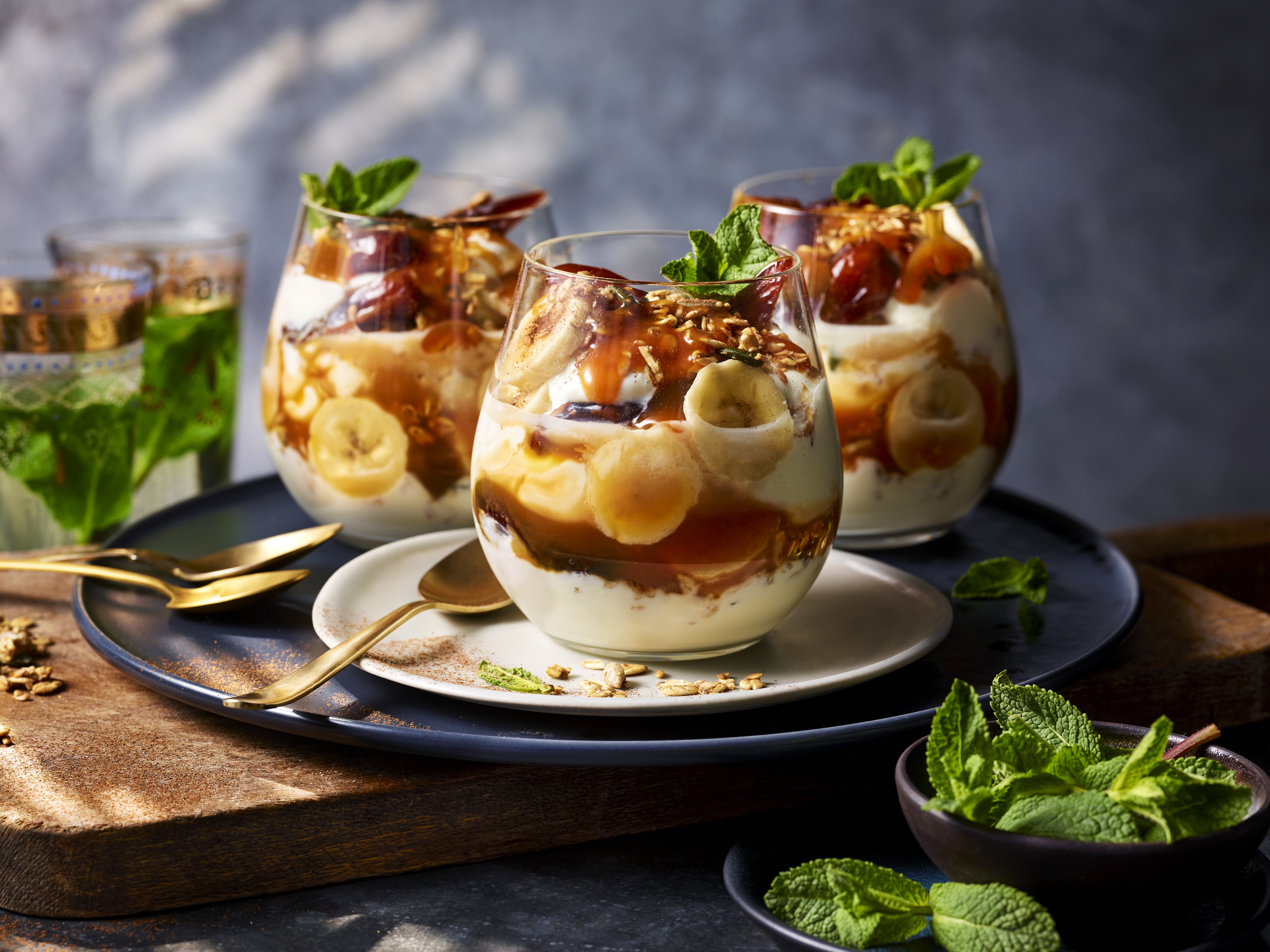 Date, banana and salted caramel parfait Recipe | M&S