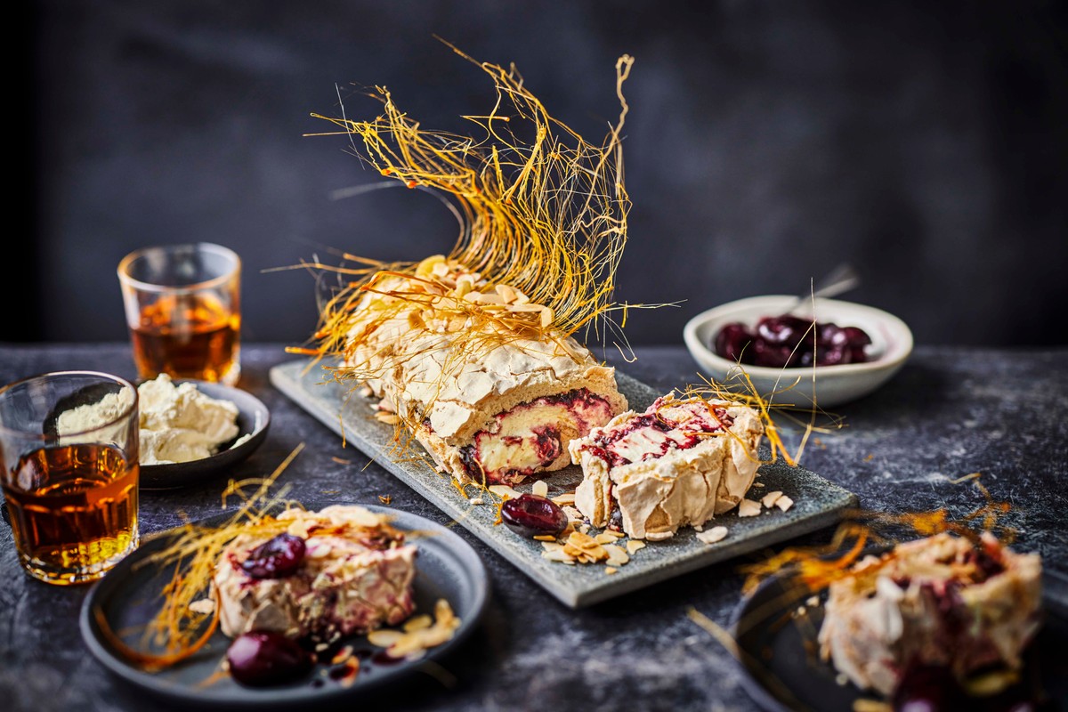 Cherry Bakewell meringue roulade Recipe | M&S