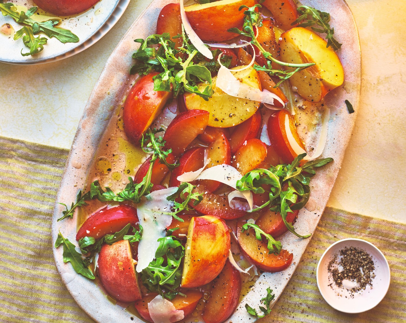 Plum, peach and rocket salad with pecorino and black pepper Recipe | M&S