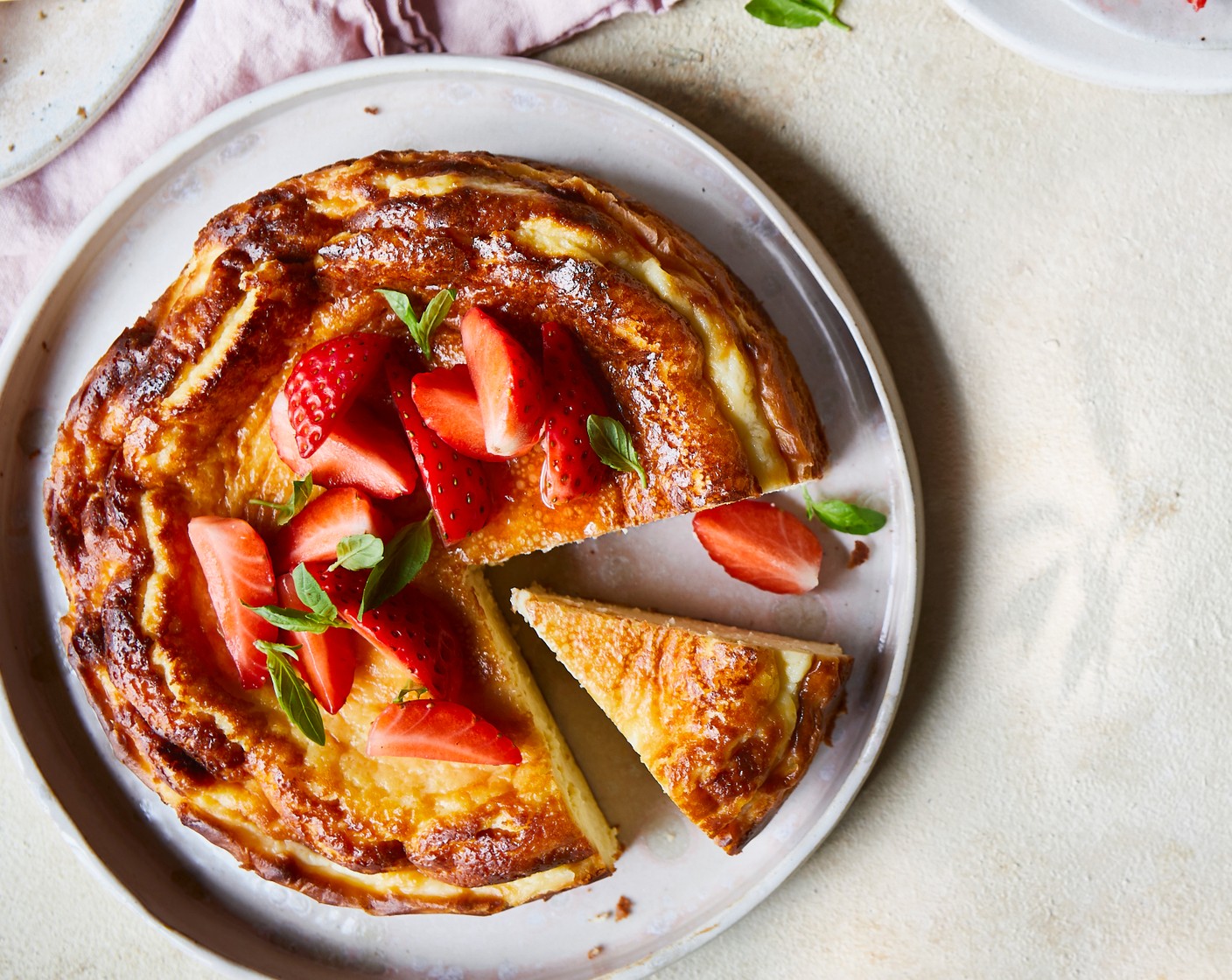 Burnt Basque cheesecake with basil strawberries Recipe | M&S