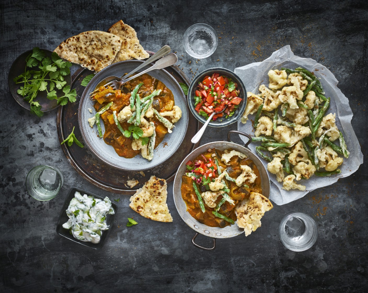 Goan vegetable curry with tempura, raita, salad and roti Recipe | M&S