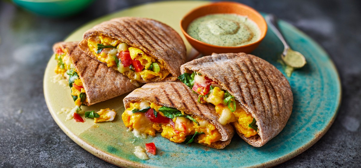 Stuffed egg and cheese breakfast pittas | Recipes | M&S Recipe | M&S